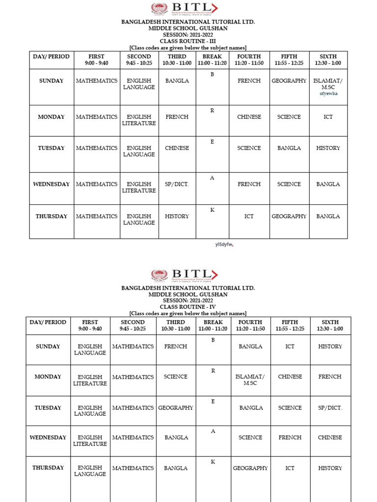 GC Routine With Codes NB 2021 2022 1 | PDF
