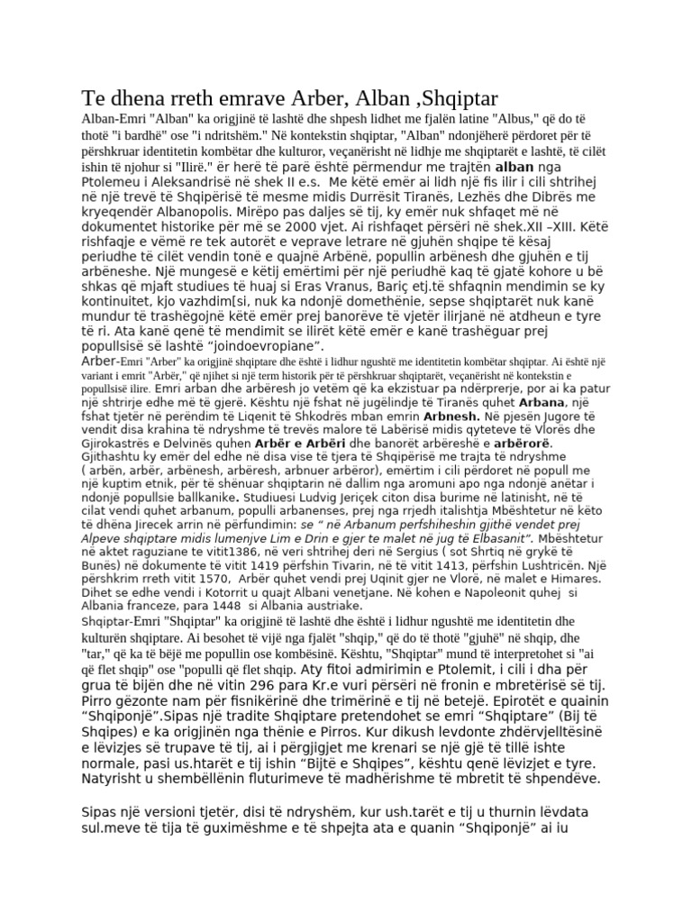 Te Dhena Rreth Emrave Arber | PDF
