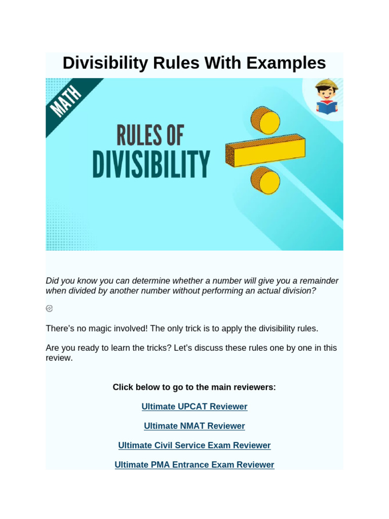 Divisibility Rules With Examples | PDF | Numbers | Discrete Mathematics