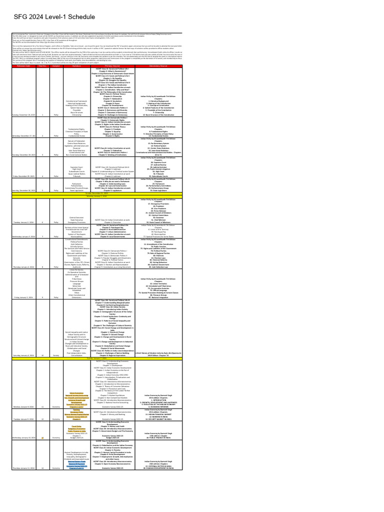 SFG 2024 Level-1 Schedule Forum Ias KING R QUEEN P | PDF | Economics ...