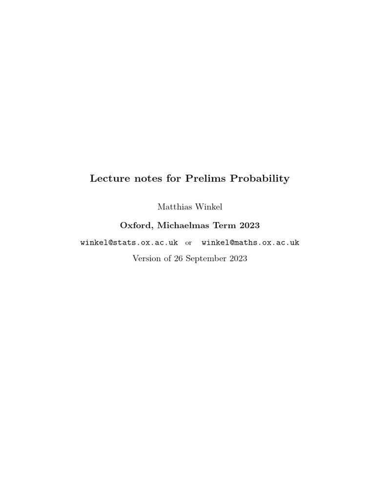 PrelimsProb MT23 26sep2023 | PDF | Probability Distribution | Expected Value