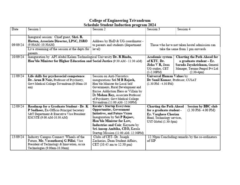 Schedule Student Induction Program | PDF
