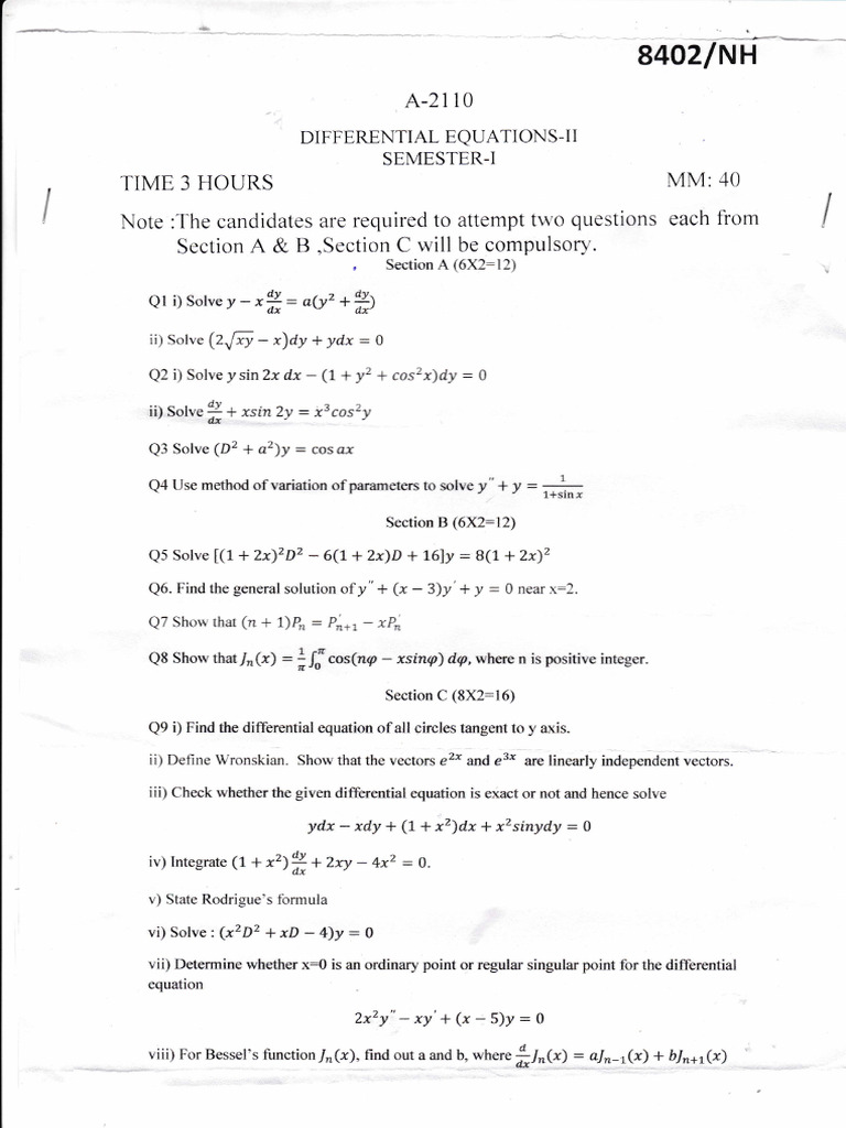 Math(DE)(1st)Dec2020 | PDF | Algebra | Equations
