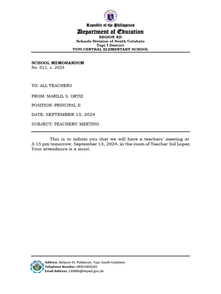 School Memorandum | PDF
