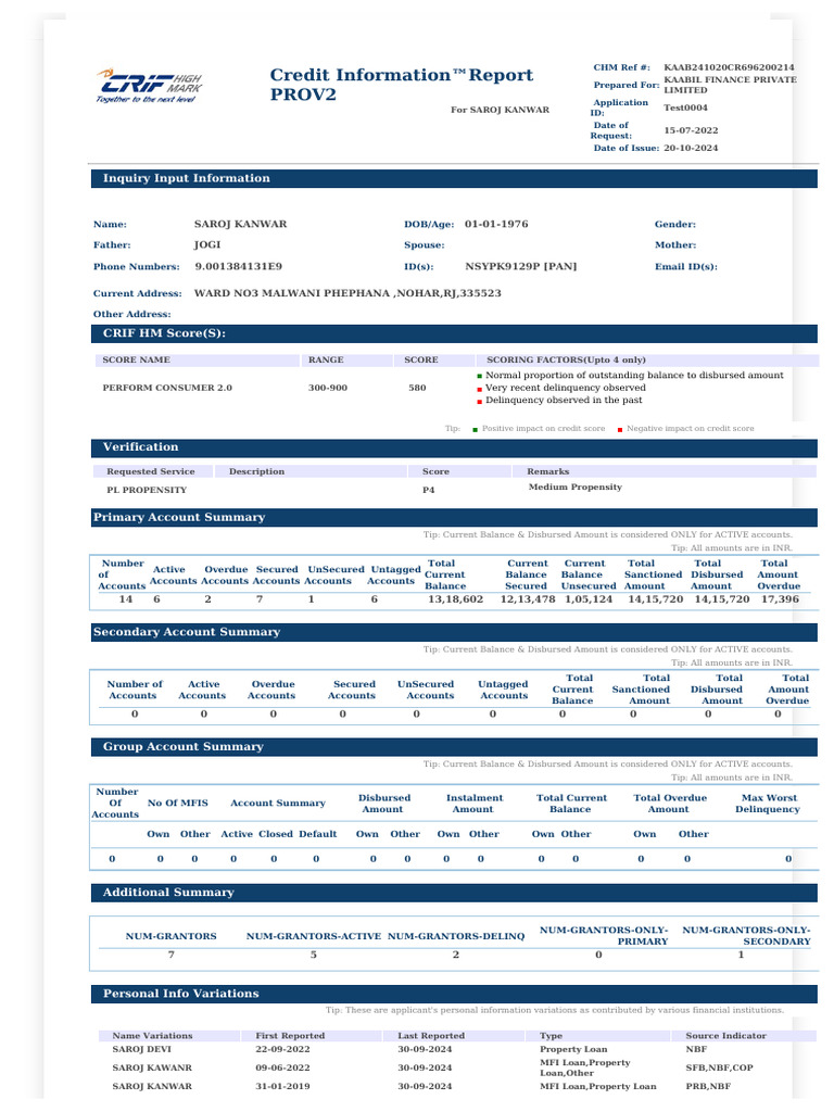 CKF2010248541 Crif Cibil Report | PDF | Annual Percentage Rate ...