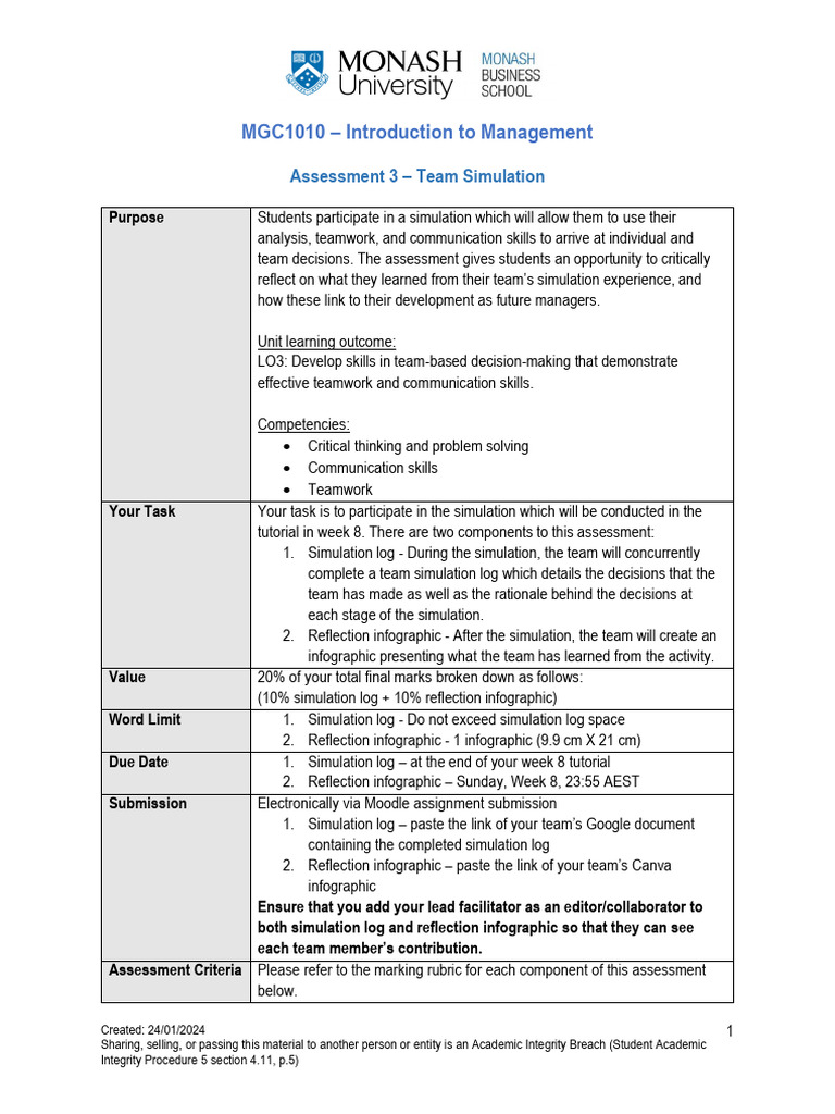 Assessment 3 - Team Simulation Information | PDF | Simulation | Artificial Intelligence