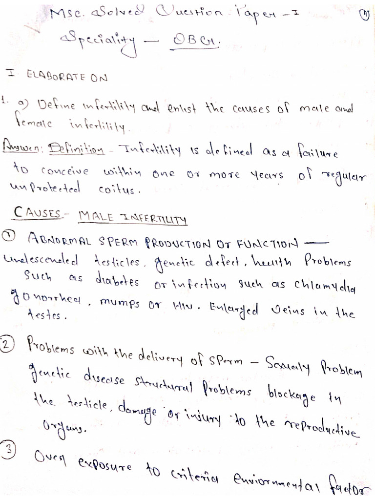 MSC Nursing 1st Year Solved Paper OBG | PDF