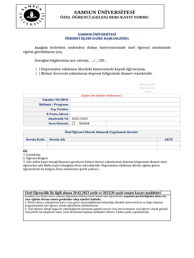 Ozel Ogrenci Formu 2 | PDF