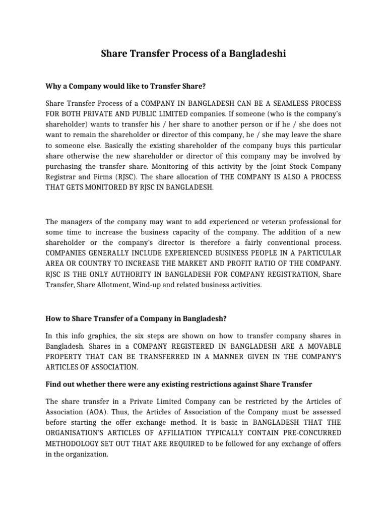 Share transfer method | PDF | Stocks | Share (Finance)