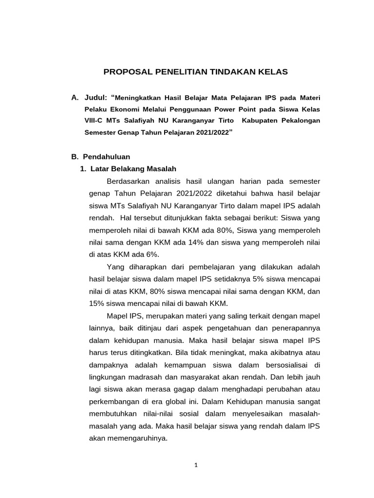 Contoh Proposal PTK | PDF | Karier & Perkembangan | Ilmu Sosial
