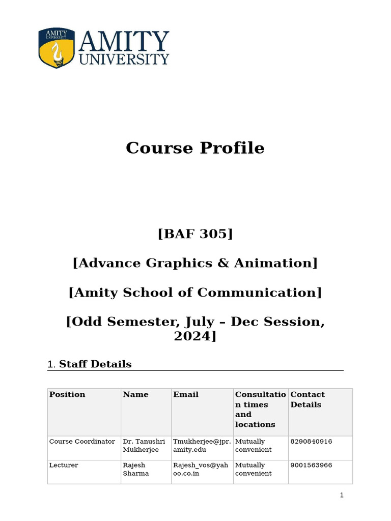 SessionPlans - f9cacBAF 305 Advance Graphics and Animation | PDF | Rubric (Academic) | Multimedia