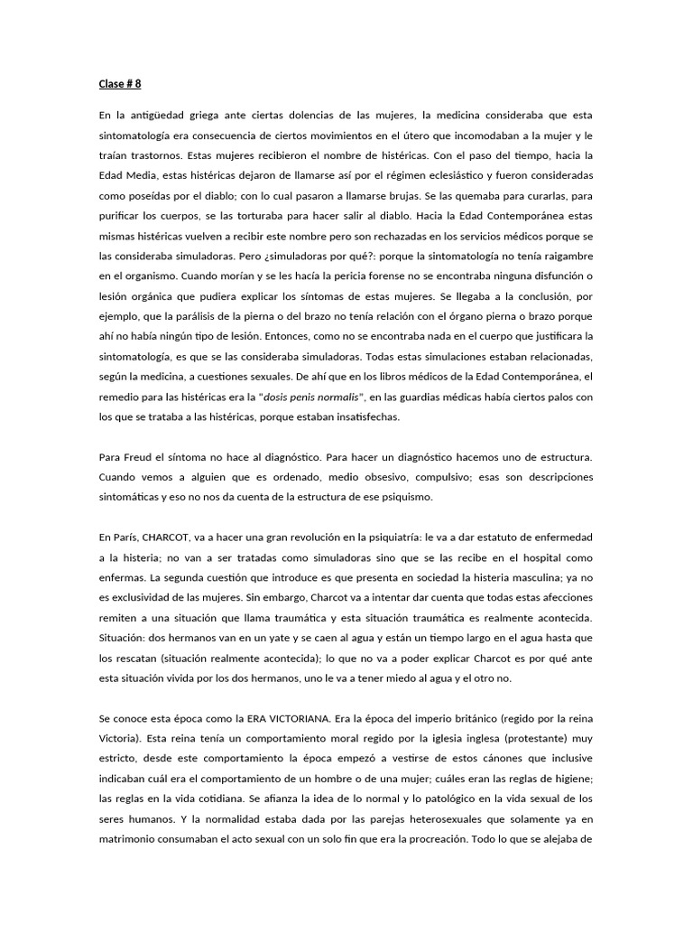 Clase 8 Transcripción | PDF | Histeria | Psicoanálisis