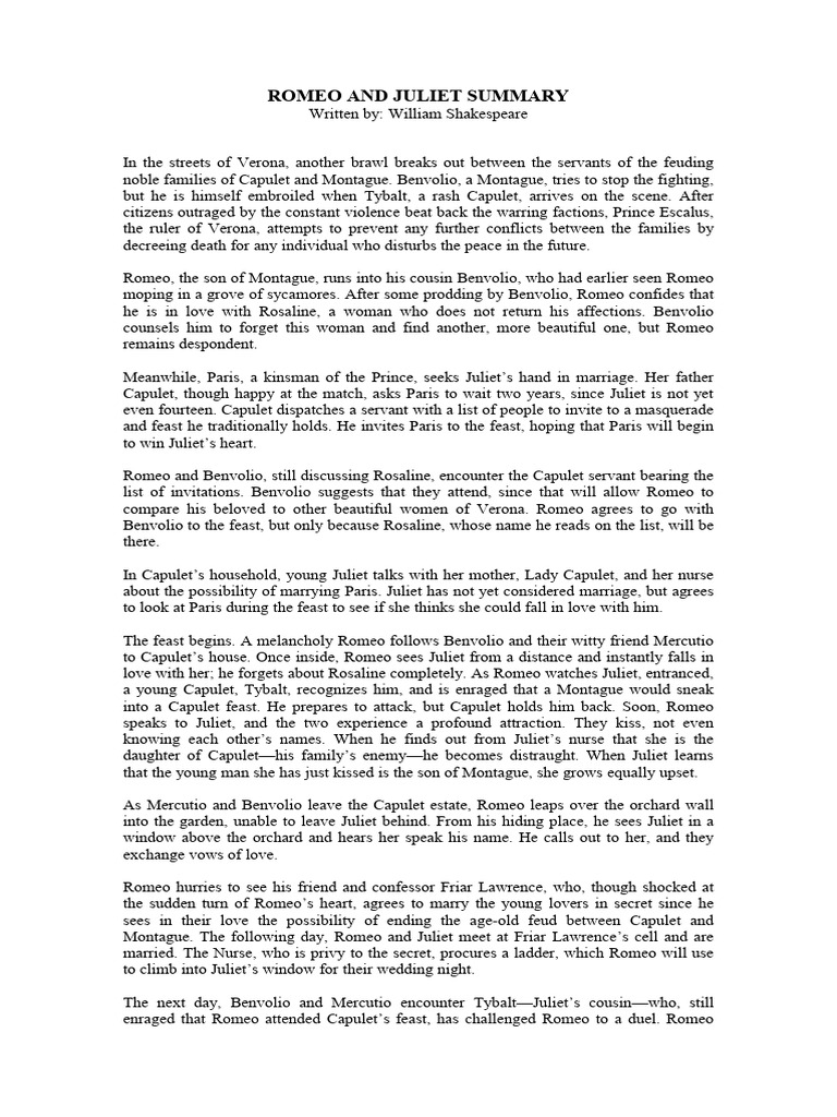 Romeo and Juliet Plot Summary | PDF | Characters In Romeo And Juliet ...