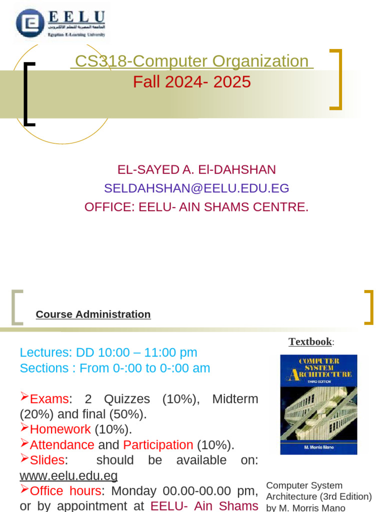 CS318 Computer Organization Lecture 01 EELU Fall 2024-2025 | PDF | Electronic Circuits ...