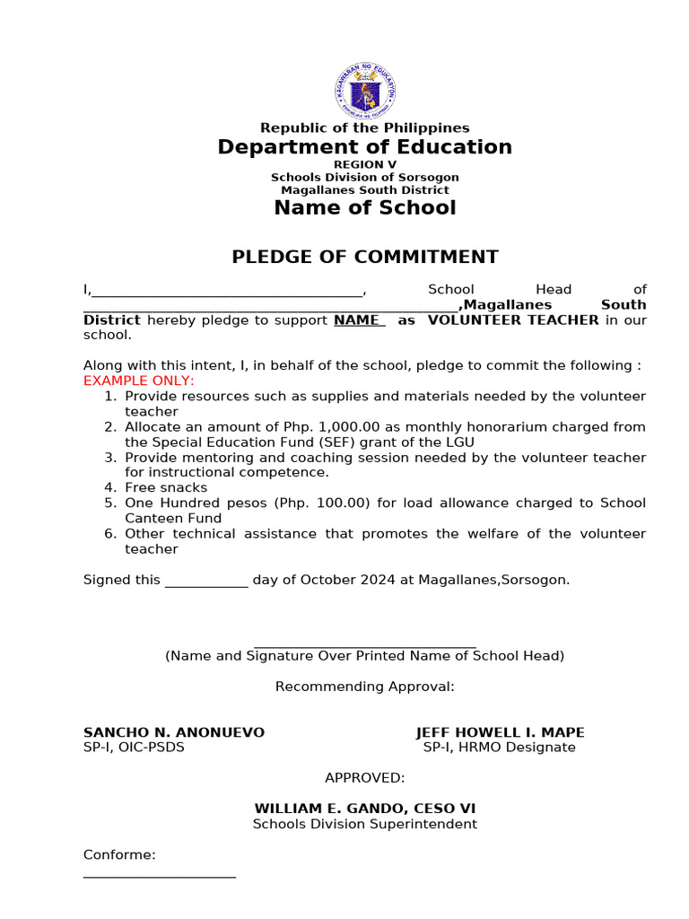 Pledge of Commitment Template | PDF