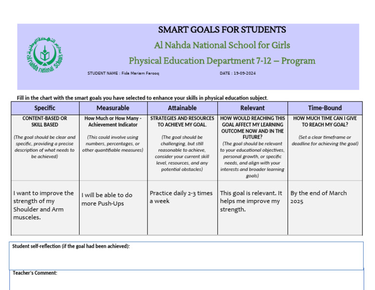 PE SMART Goals | PDF | Goal | Physical Education