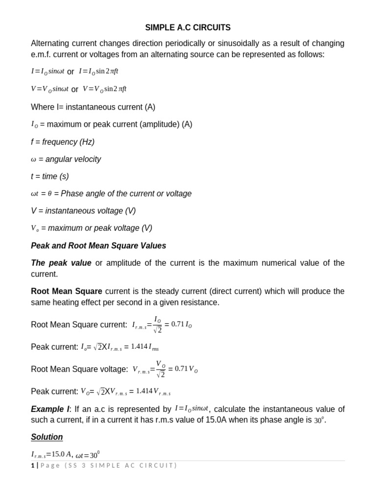 SIMPLE A.C CIRCUITS | PDF | Electrical Impedance | Electrical Network