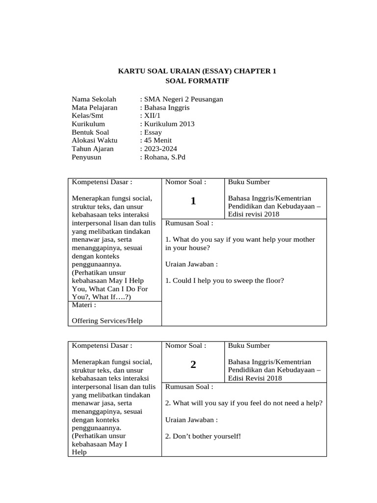Kartu Soal Uraian | PDF | Karier & Perkembangan | Seni & Disiplin Bahasa