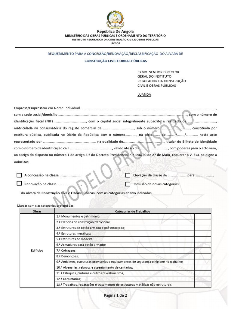 CCOP - Molelo Provis. Requerimento | PDF