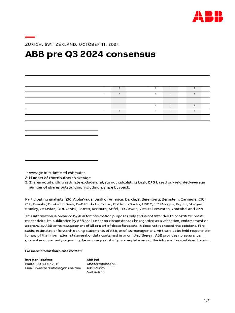 ABB Pre Q3 2024 Consensus | PDF | Banking | Financial Services