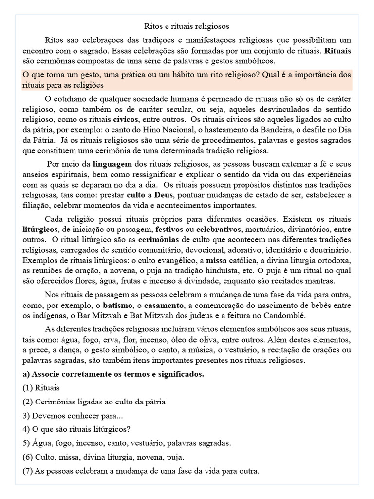 Ritos e Rituais Religiosos | PDF | Rituais | Liturgia