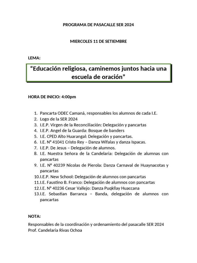 PROGRAMA DE PASACALLE SER 2024 | PDF