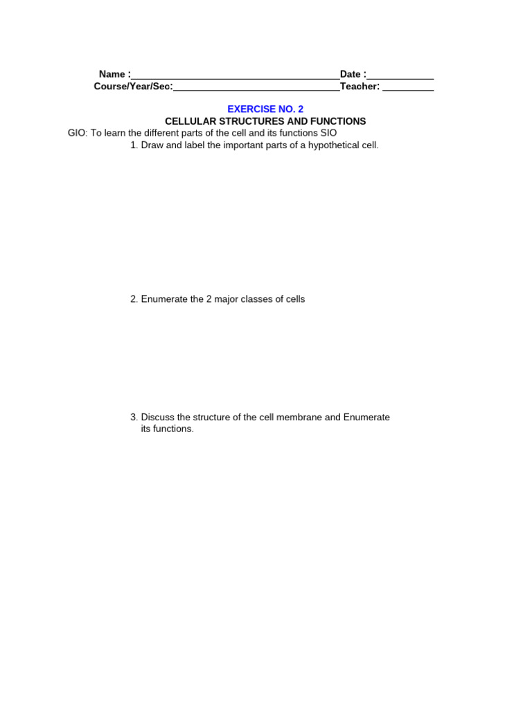 LAB EXERCISE - Cell Structures and Functions | PDF | Career & Growth ...