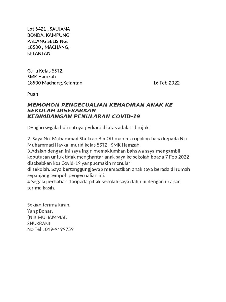 Surat Cuti Covid | PDF