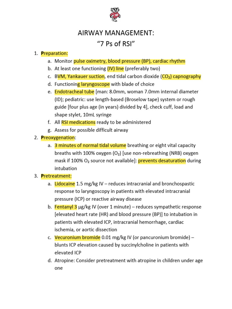Airway-RSI Pocket Cardjh | PDF | Diseases And Disorders | Medical ...