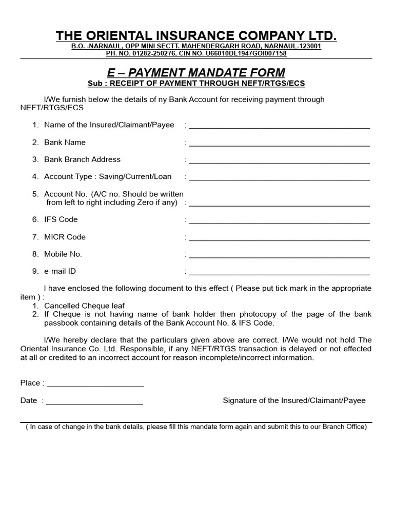 E-Payment Mandate Form Guide | PDF | Finance & Money Management