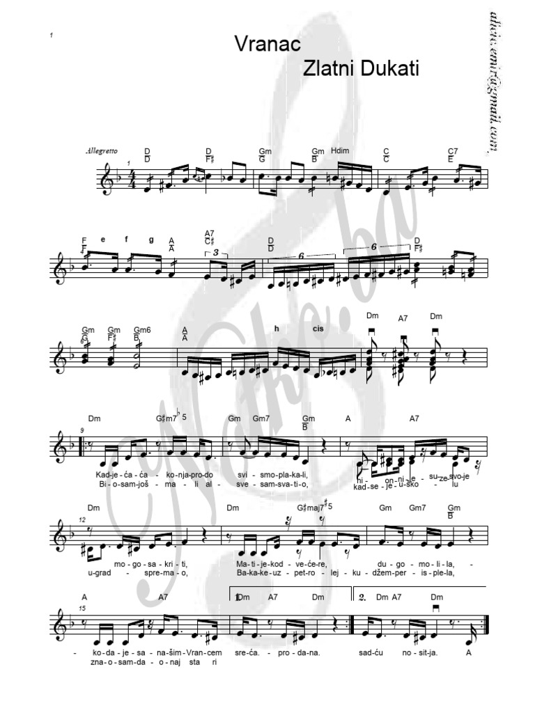 Vranac Zlatni Dukati (Tamburasi) | PDF