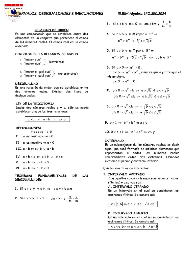 Desigualdades e Inecuaciones | PDF