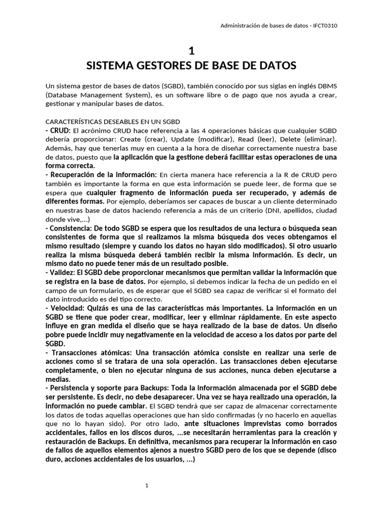 1_SISTEMAS GESTORES DE BASES DE DATOS | PDF | Bases de datos | No Sql