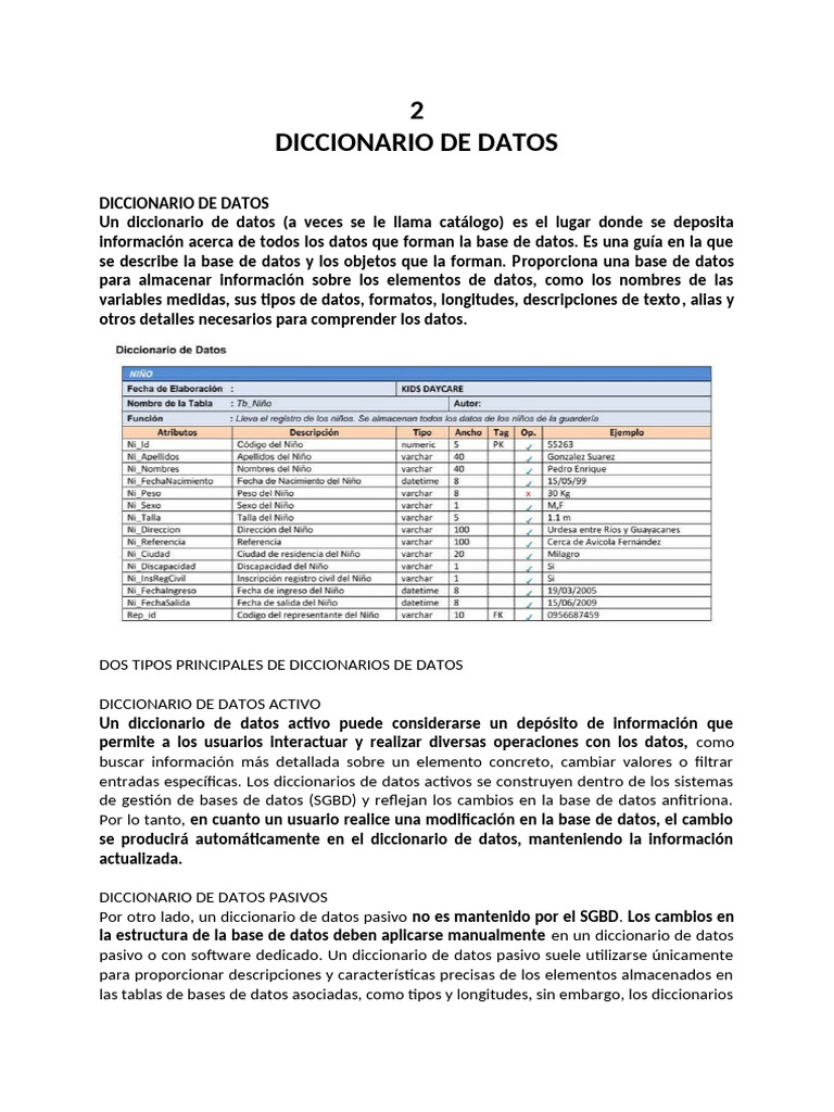 2 - Diccionario de Datos | PDF | Bases de datos | Metadatos
