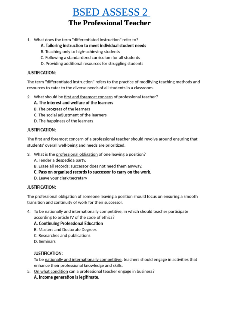 The Professional Teacher-BSED 4 SOCSTUD | PDF | Teachers | Differentiated Instruction