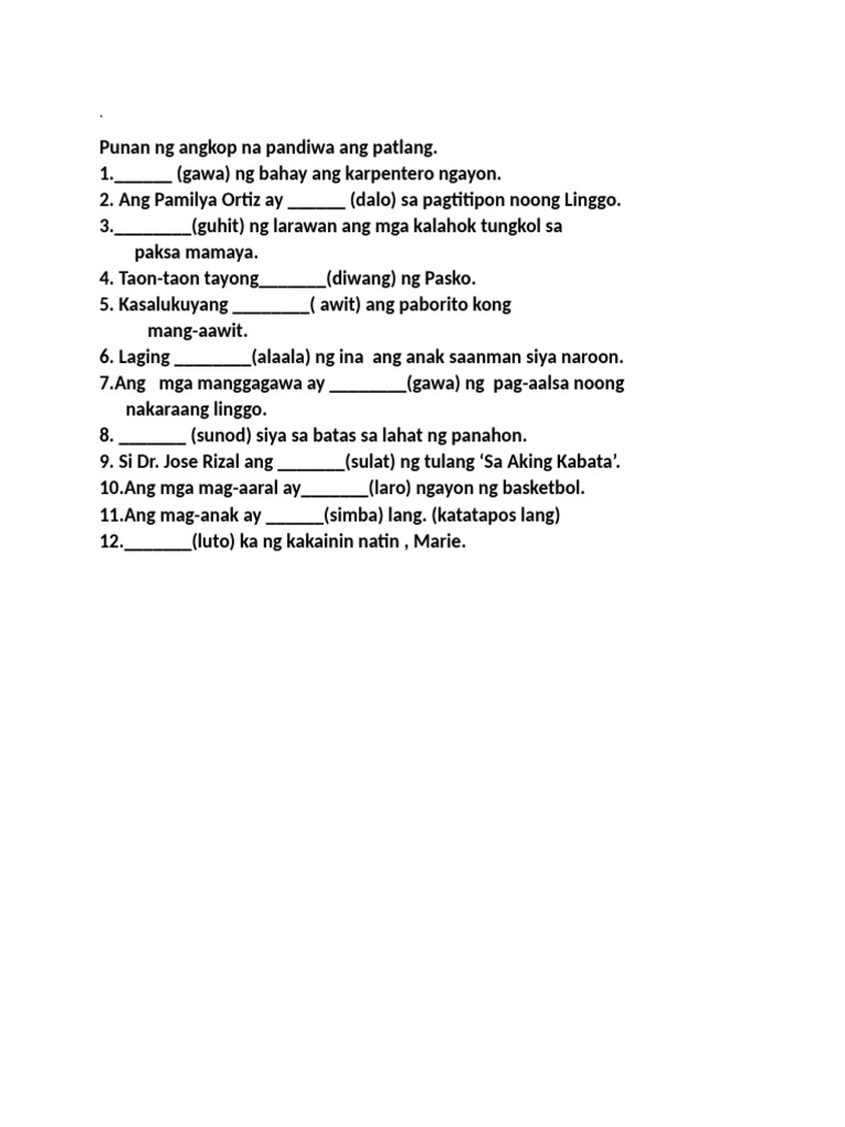Pandiwa Worksheet | PDF