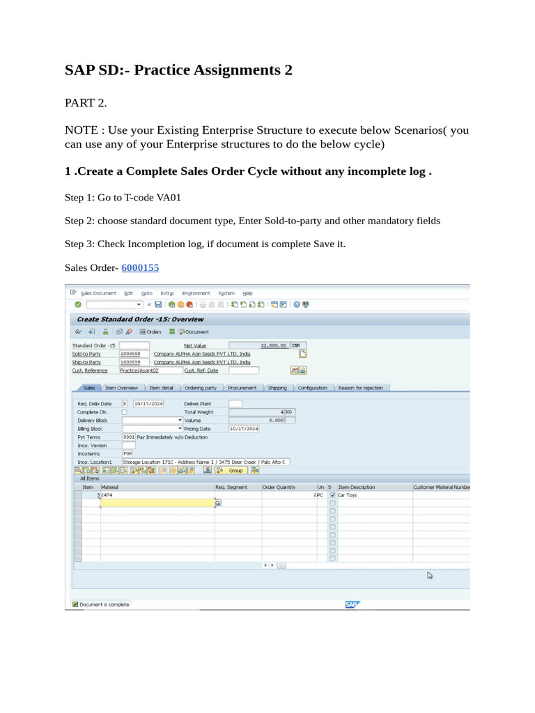 SAP SD Sales Order Cycle Guide | PDF