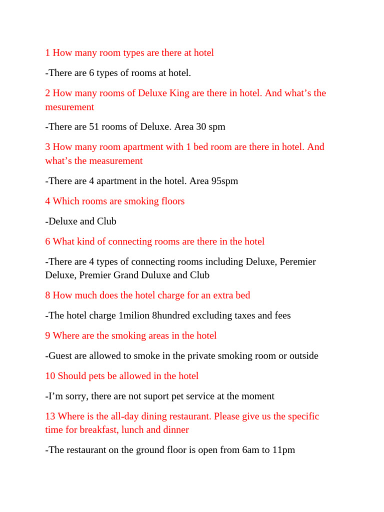 1 How Many Room Types Are There at Hotel | PDF