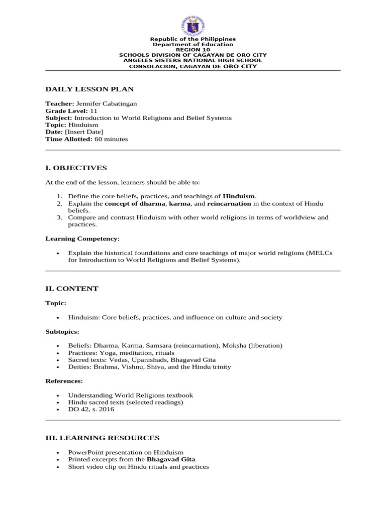 Lesson Plan Hinduism | PDF | Moksha | Reincarnation