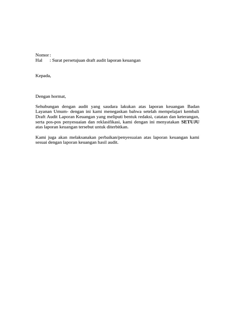 Surat Persetujuan Draft Template Terbaru | PDF