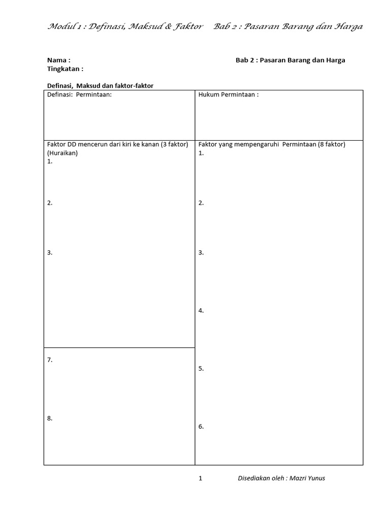 Modul Bab 2 - Pasaran Barang dan Harga | PDF