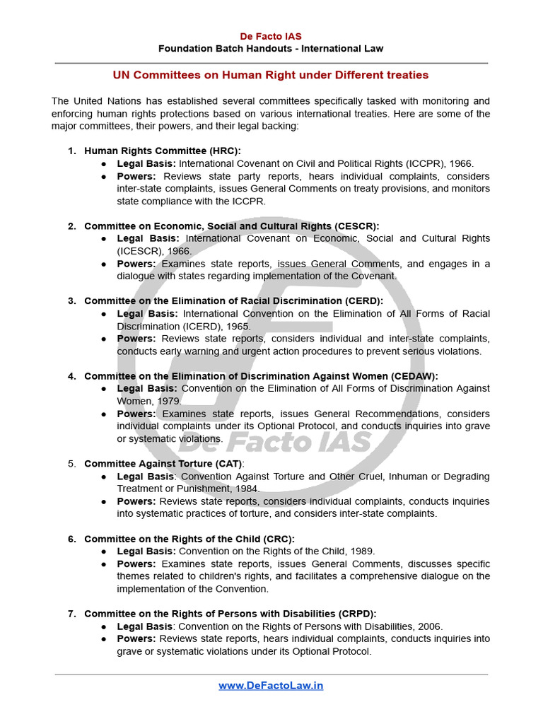 UN Human Committees Under Treaties | PDF | Rights | Social Ethics