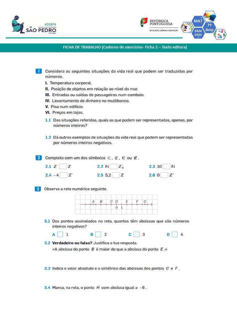 Ficha de Trabalho Matematica | PDF