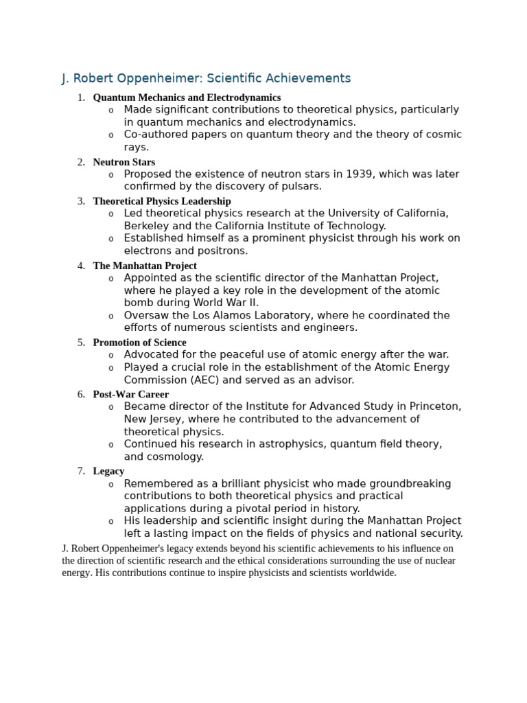 J. Robert Oppenheimer: Scientific Achievements: Quantum Mechanics and ...