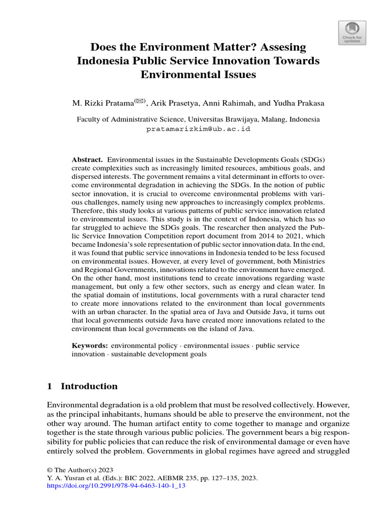 Does The Environment Matter? Assesing Indonesia Public Service ...
