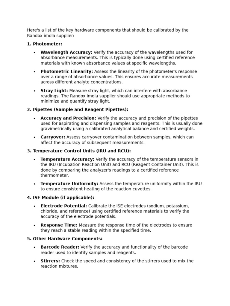 List of Hardware Calibration That Randox Imola Supplier Must Perform ...