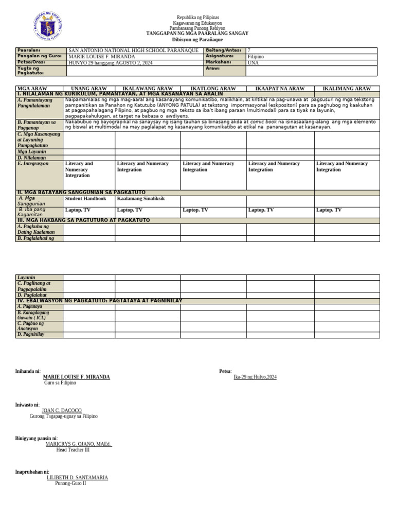 Matatag LP Sample | PDF