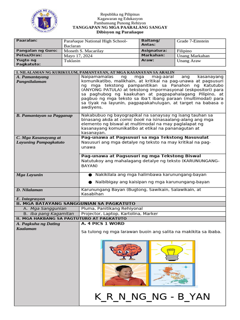 Deped Matatag Filipino 7 Final LP | PDF