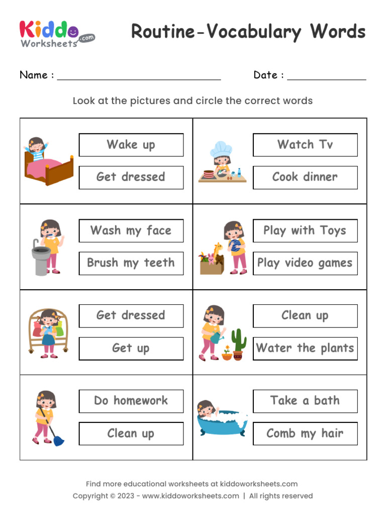Routine Vocabulary Worksheet | PDF
