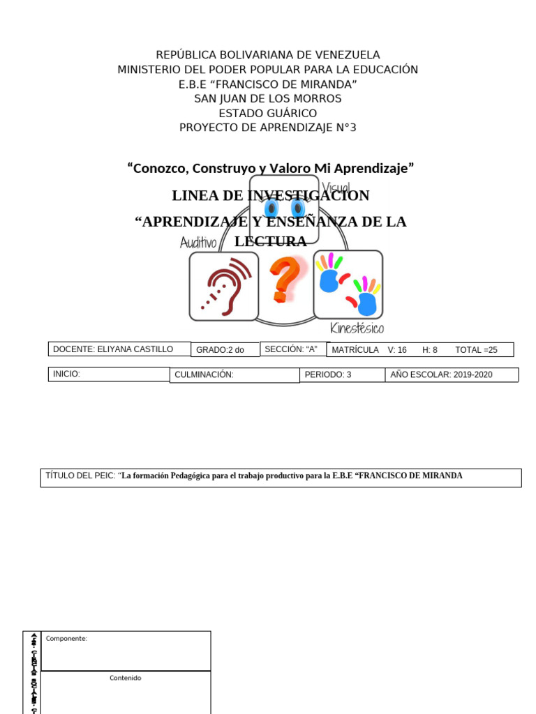 Prof Eliyana Castillo Proyecto 3er Lapso 2do Grado | PDF | Sustracción | Evaluación